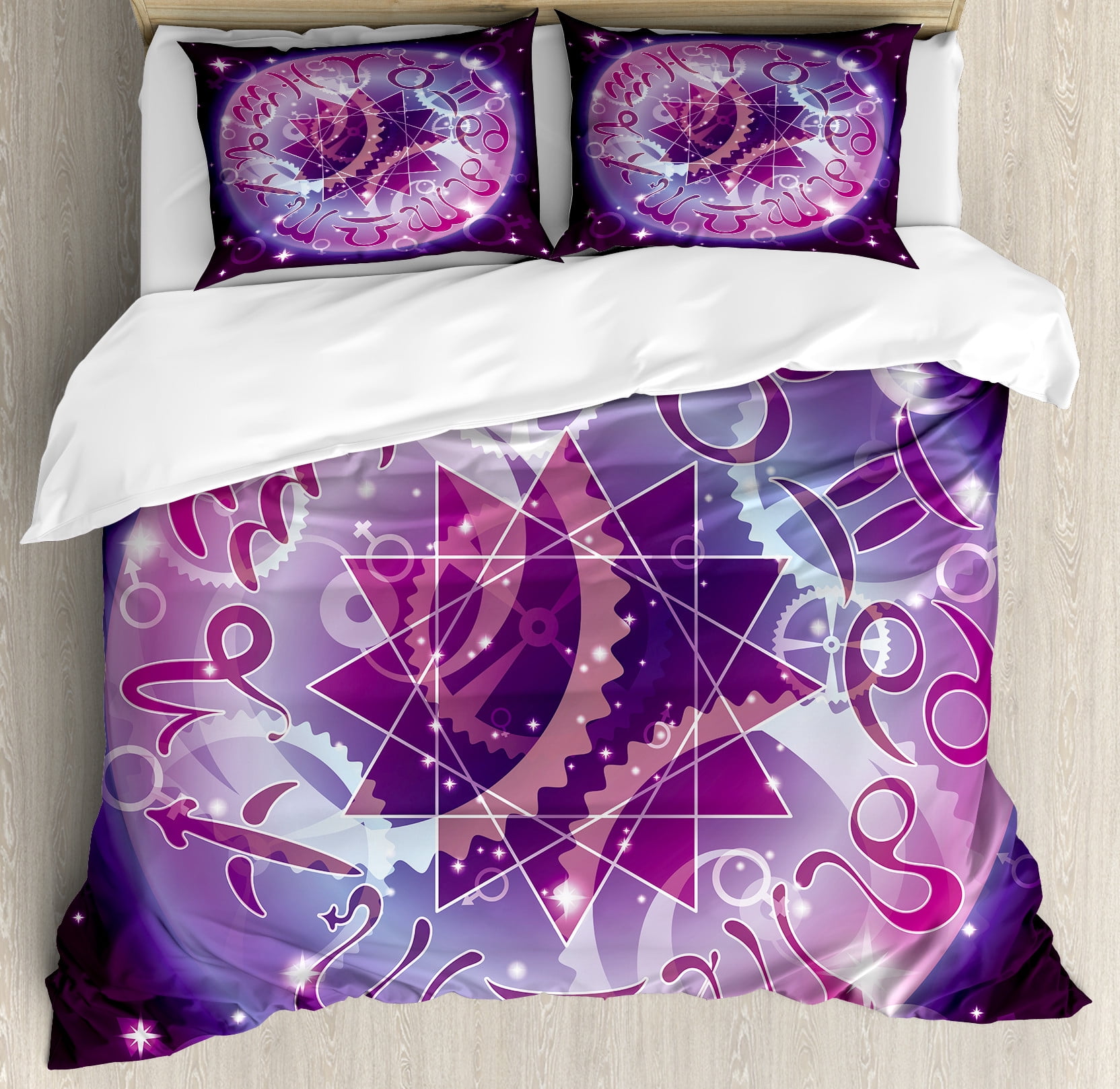 Astrology Duvet Cover Set, Zodiac Circle in Space with Abstract Gender ...