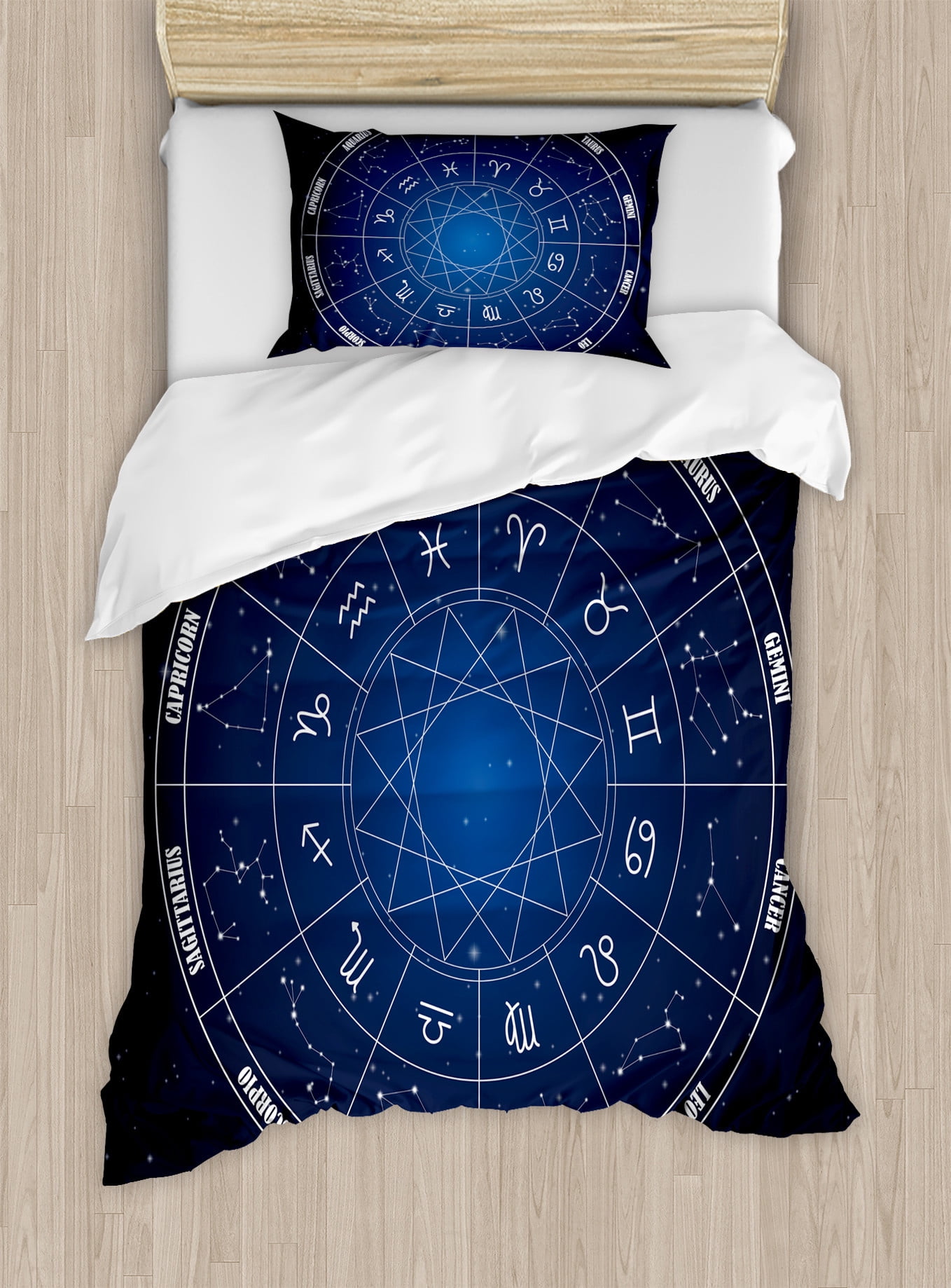 Astrology Duvet Cover Set, Zodiac Horoscope Chart in Wheel Shape Dates ...