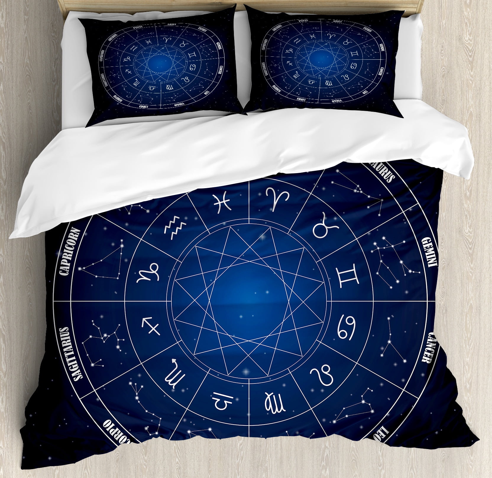 Astrology Duvet Cover Set, Zodiac Horoscope Chart in Wheel Shape Dates ...