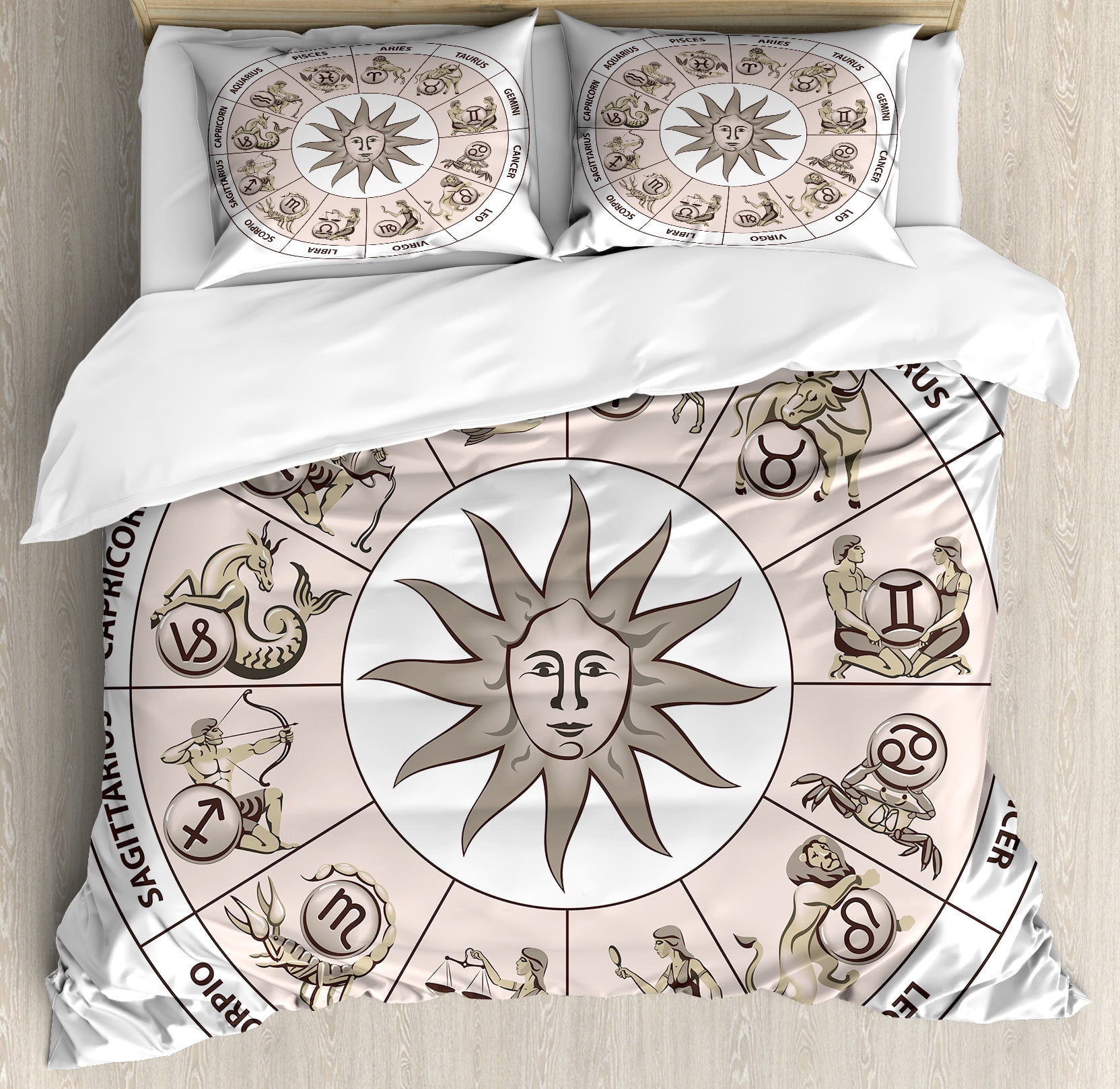 Astrology Duvet Cover Sets, Wheel Circle of Zodiac Signs with Sun Seem ...