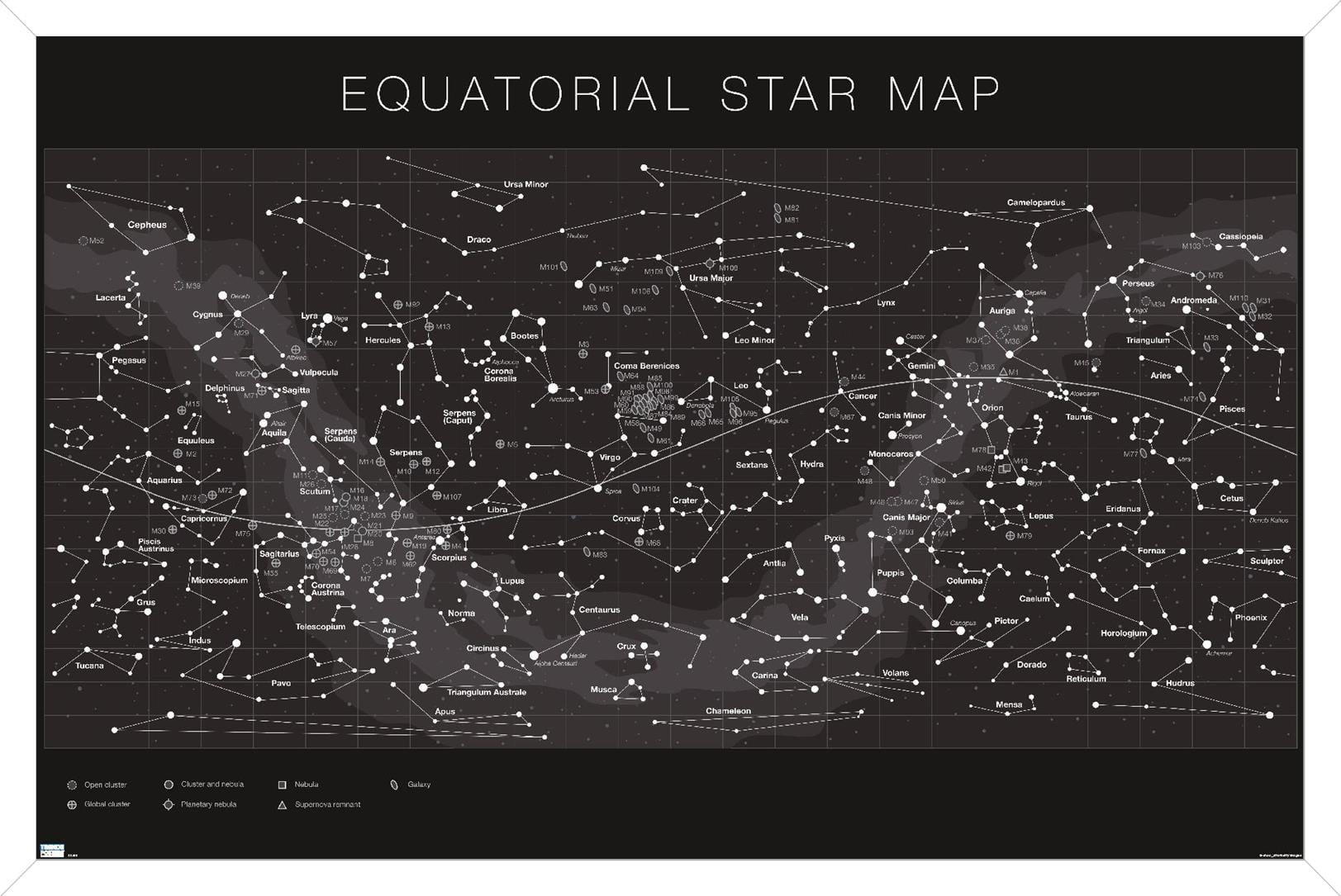 Astrology - Equatorial Star Map Wall Poster, 14.725" x 22.375" Framed ...