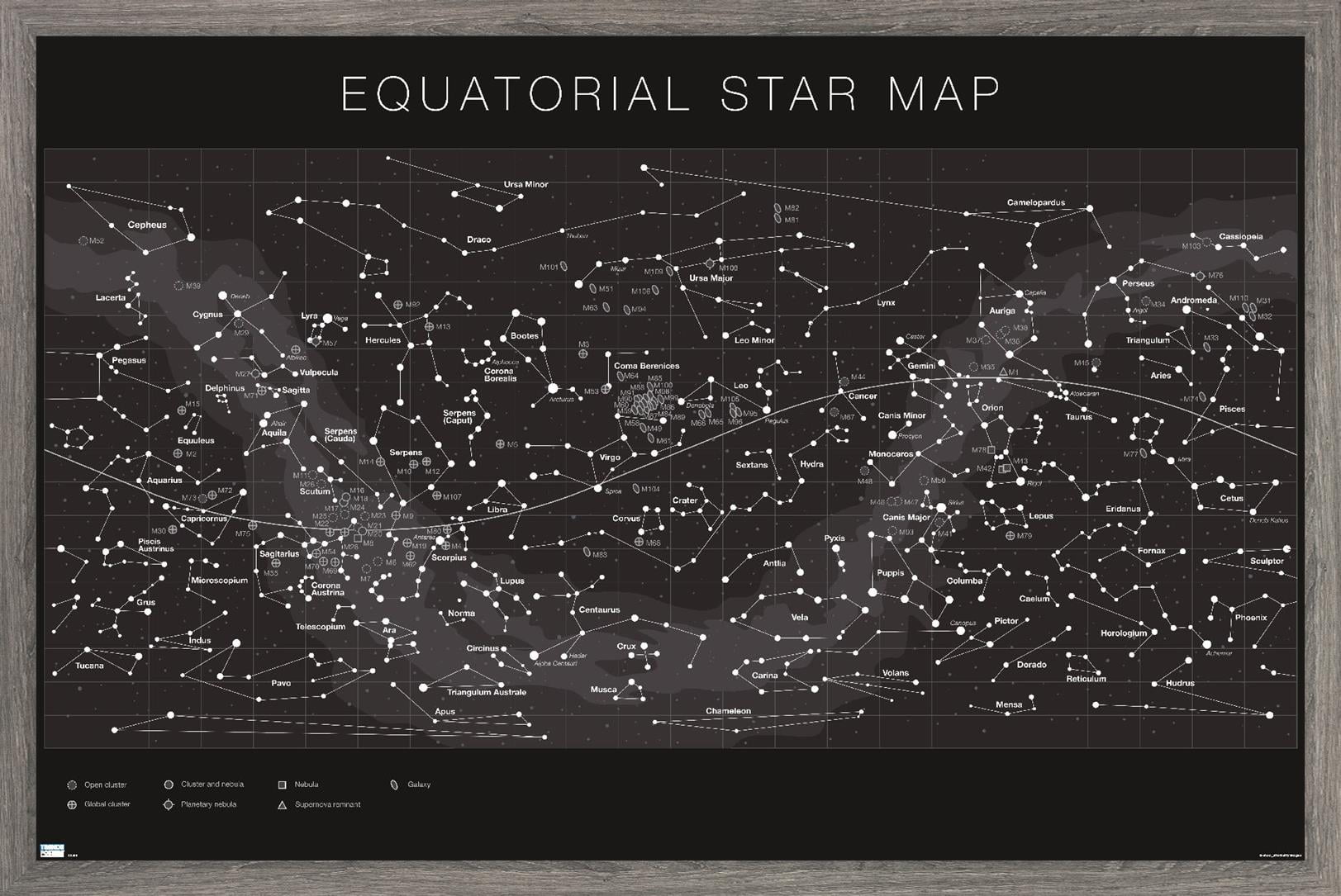 Astrology - Equatorial Star Map Wall Poster, 14.725" x 22.375" Framed ...