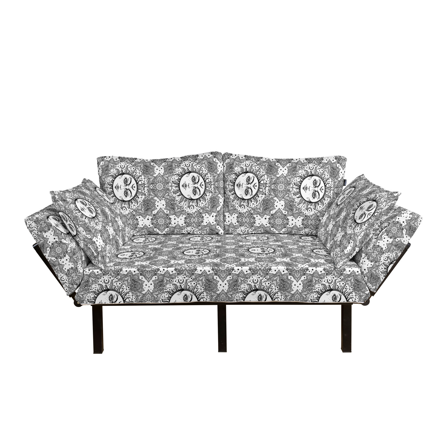 Astrology Futon Couch, Floral Mandala Sun Face Pattern Bohemian Theme ...