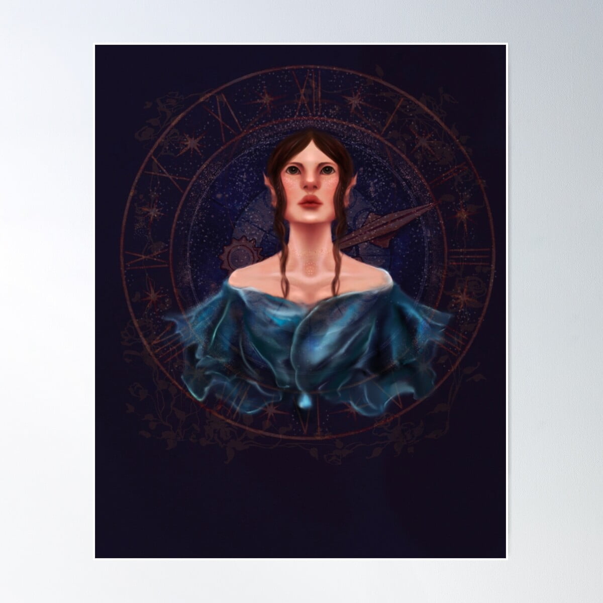Astrology Goddess In Blue With Cosmic Clock Poster Wall Art, Modern ...
