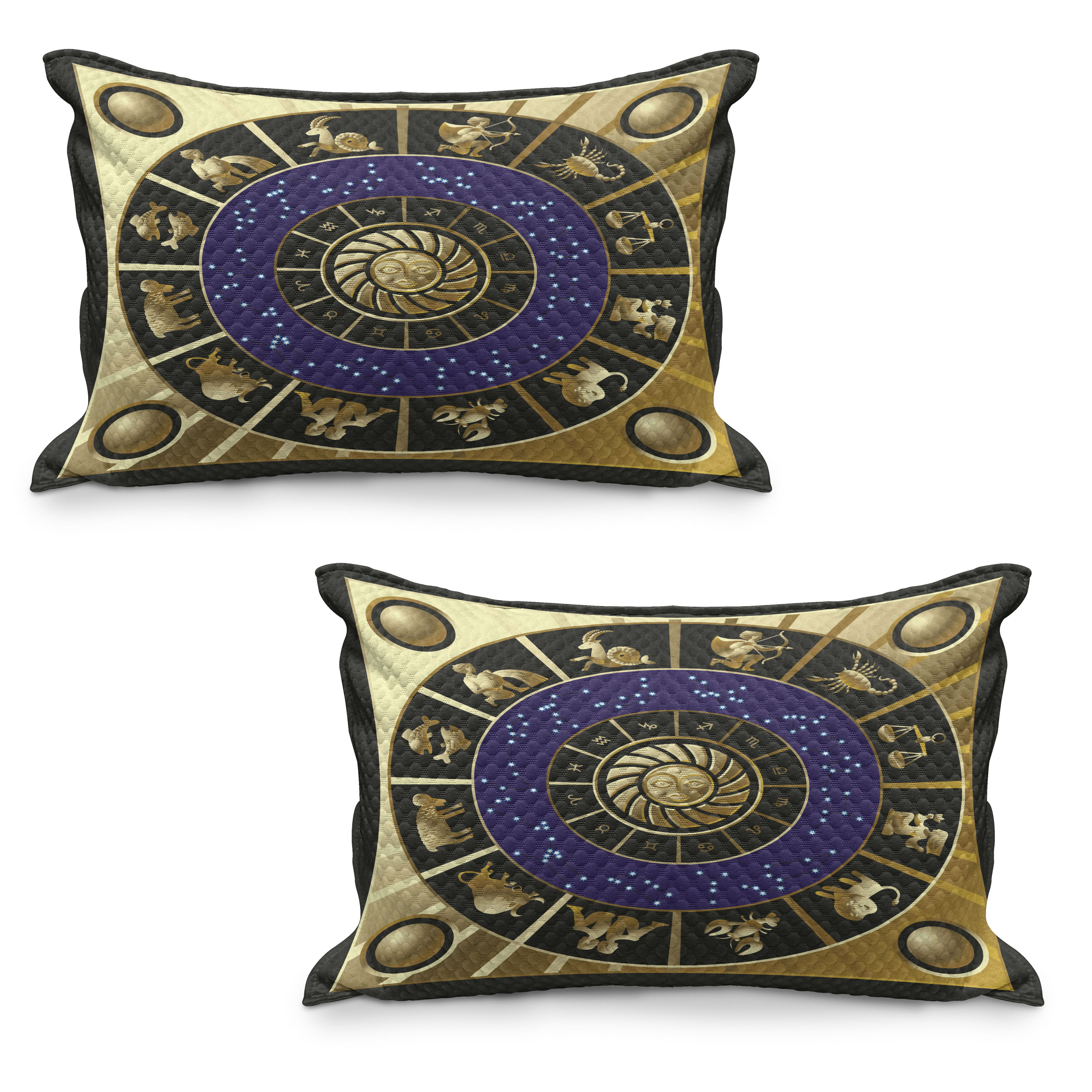 Astrology Quilted Pillowcover Set of 2, Square Shape Inner Details ...