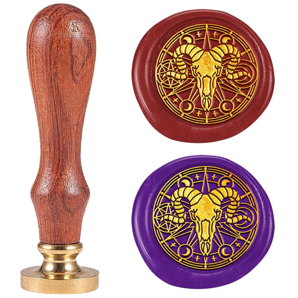 Astrology Ram Skull Wax Seal Stamp 1" Brass Seal Head with Wooden ...
