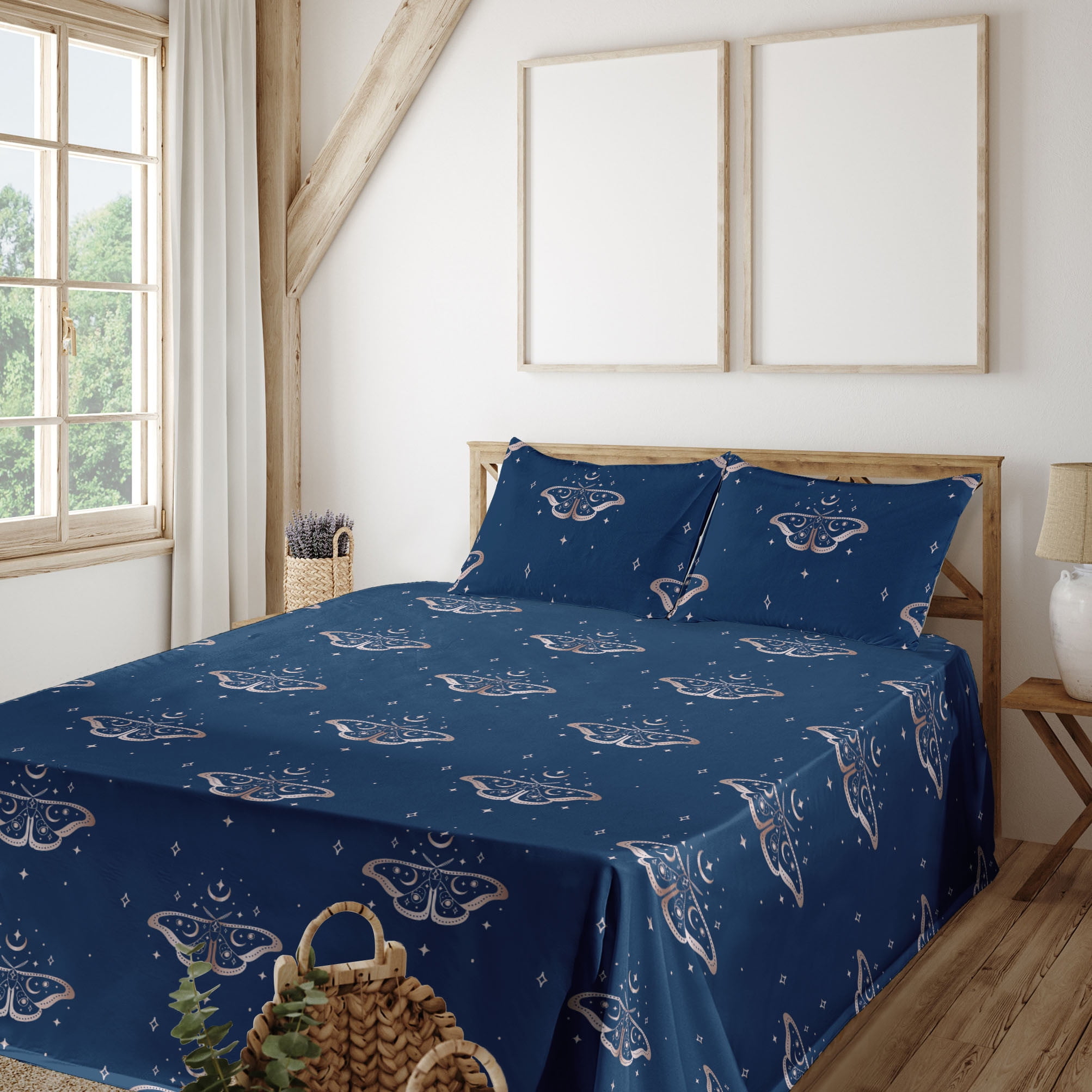 Astrology Sheet Set, Celestial Vibe Boho Sketch Style Moth Pattern With ...
