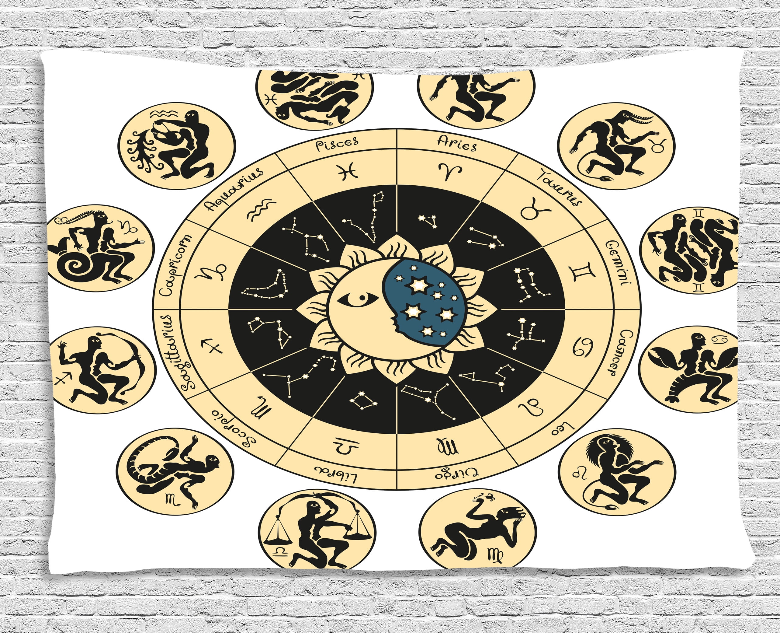 Astrology Tapestry, Ethnical Tribal Indian Horoscope Chart with Signs ...