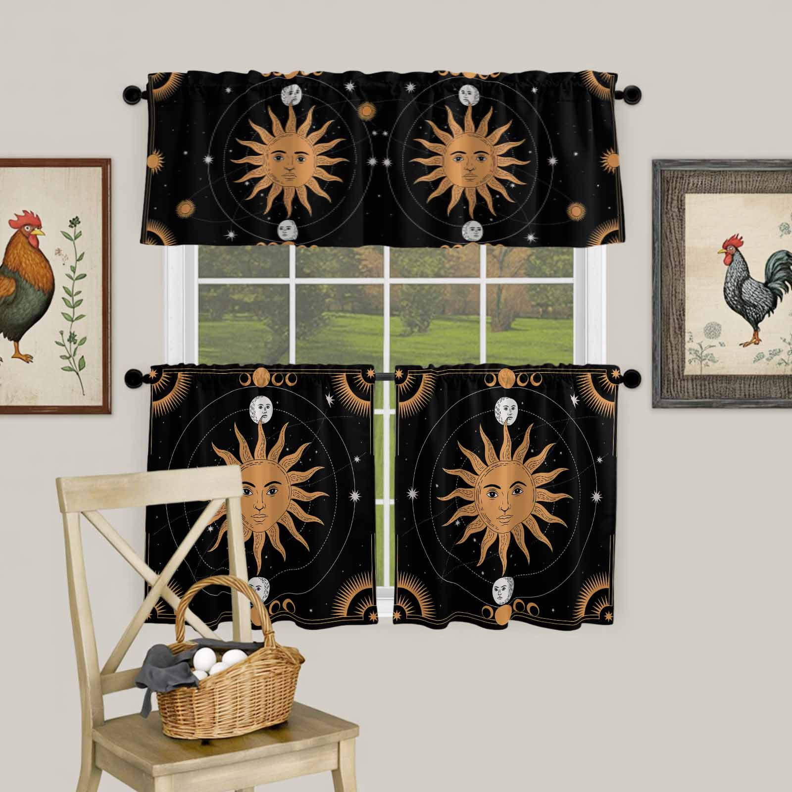 Astrology Tarot Bohemian Sun Curtain Tier and Valance Set 3 Piece ...