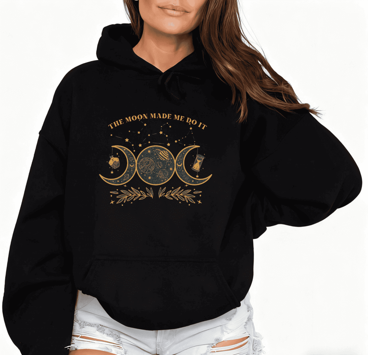 Astrology White Print hoodieGraphic Sweatshirt Moon Phase Starry ...
