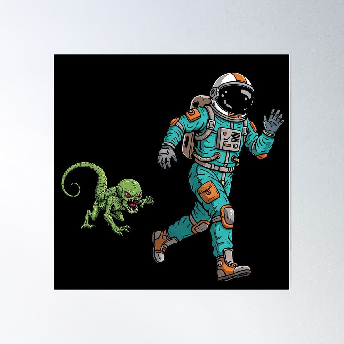 Astronaut And Alien Creature Poster Wall Art, Modern Wall Decor For ...