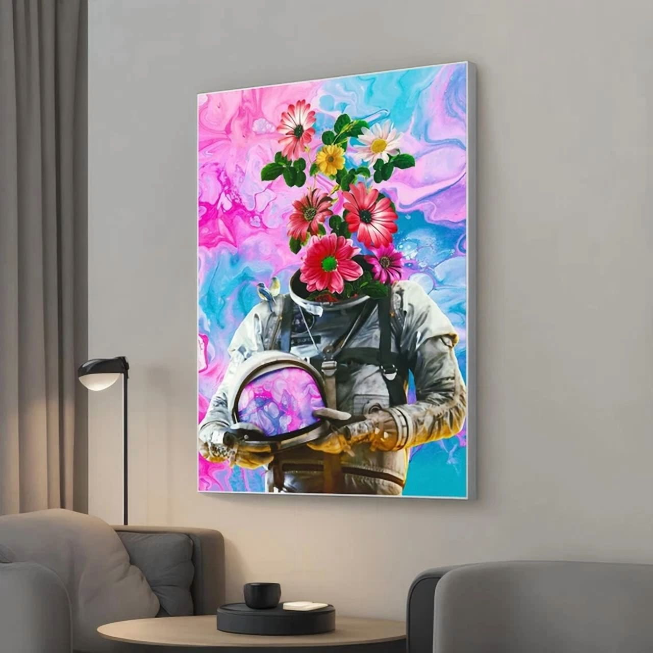 Astronaut And Flowers Painting Art Print Art Home Decor Vintage Gift ...