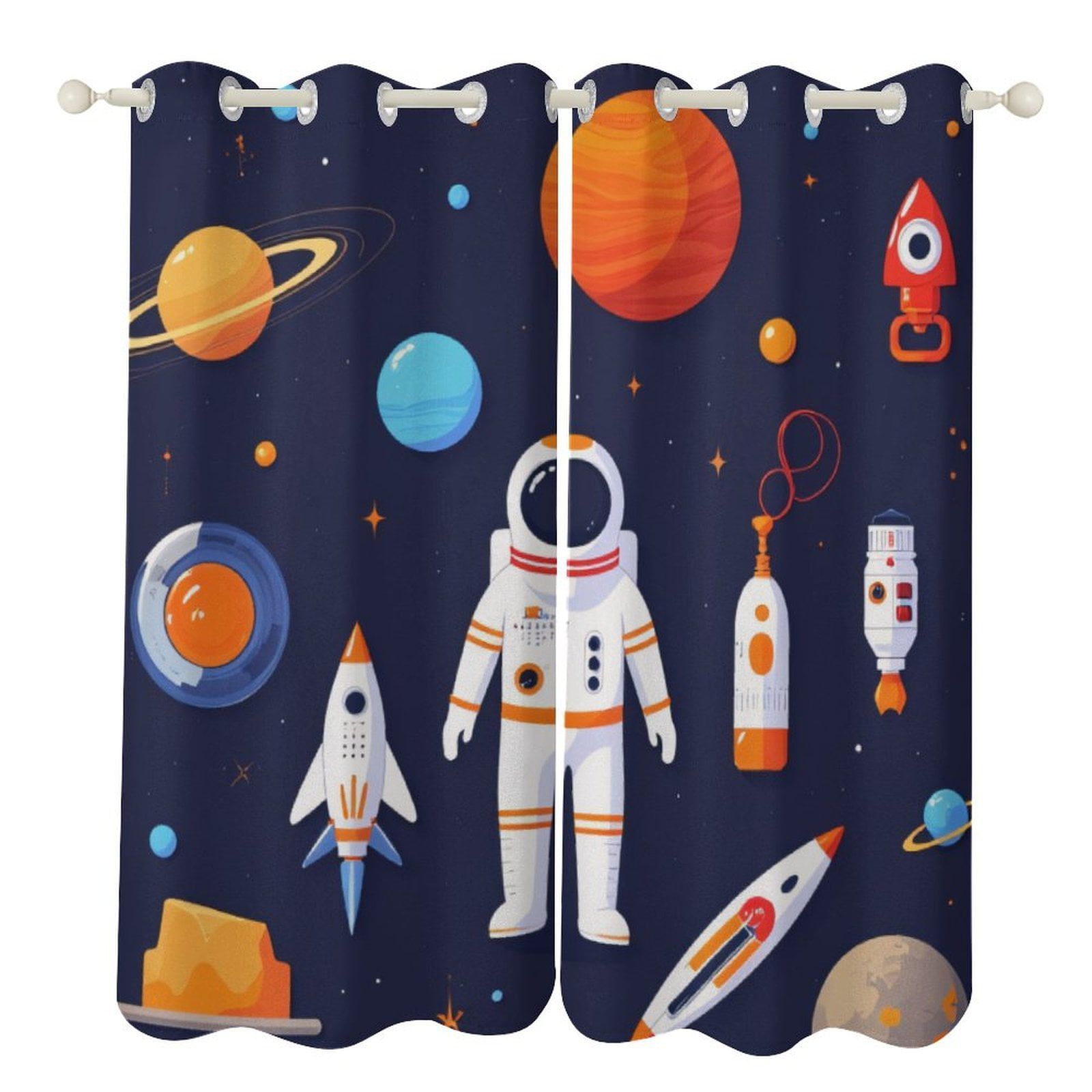 Astronaut And Space Rockets Pattern Luxury Window Curtains Blinds for ...
