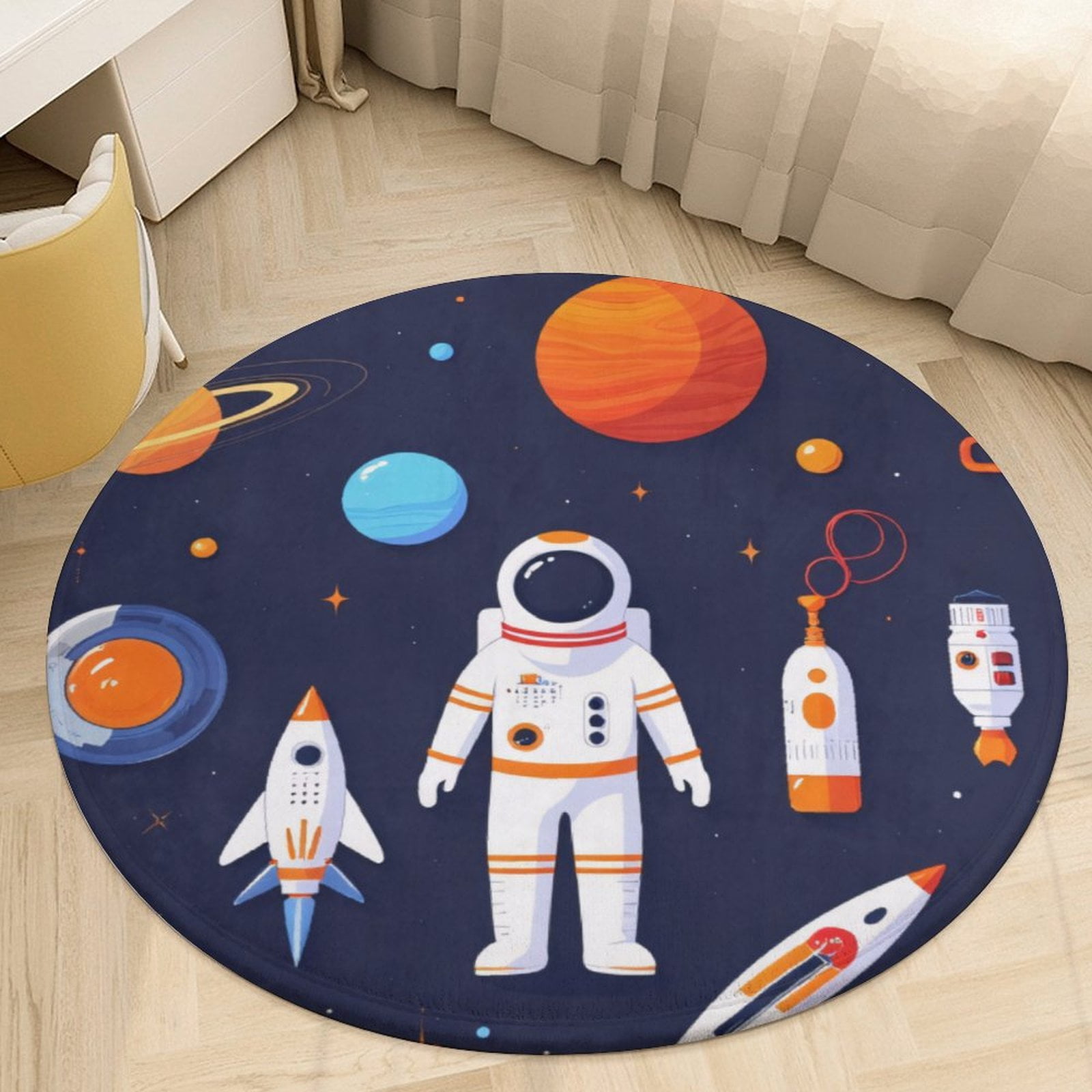 Astronaut And Space Rockets Pattern Round Area Rugs for Bedroom Living ...