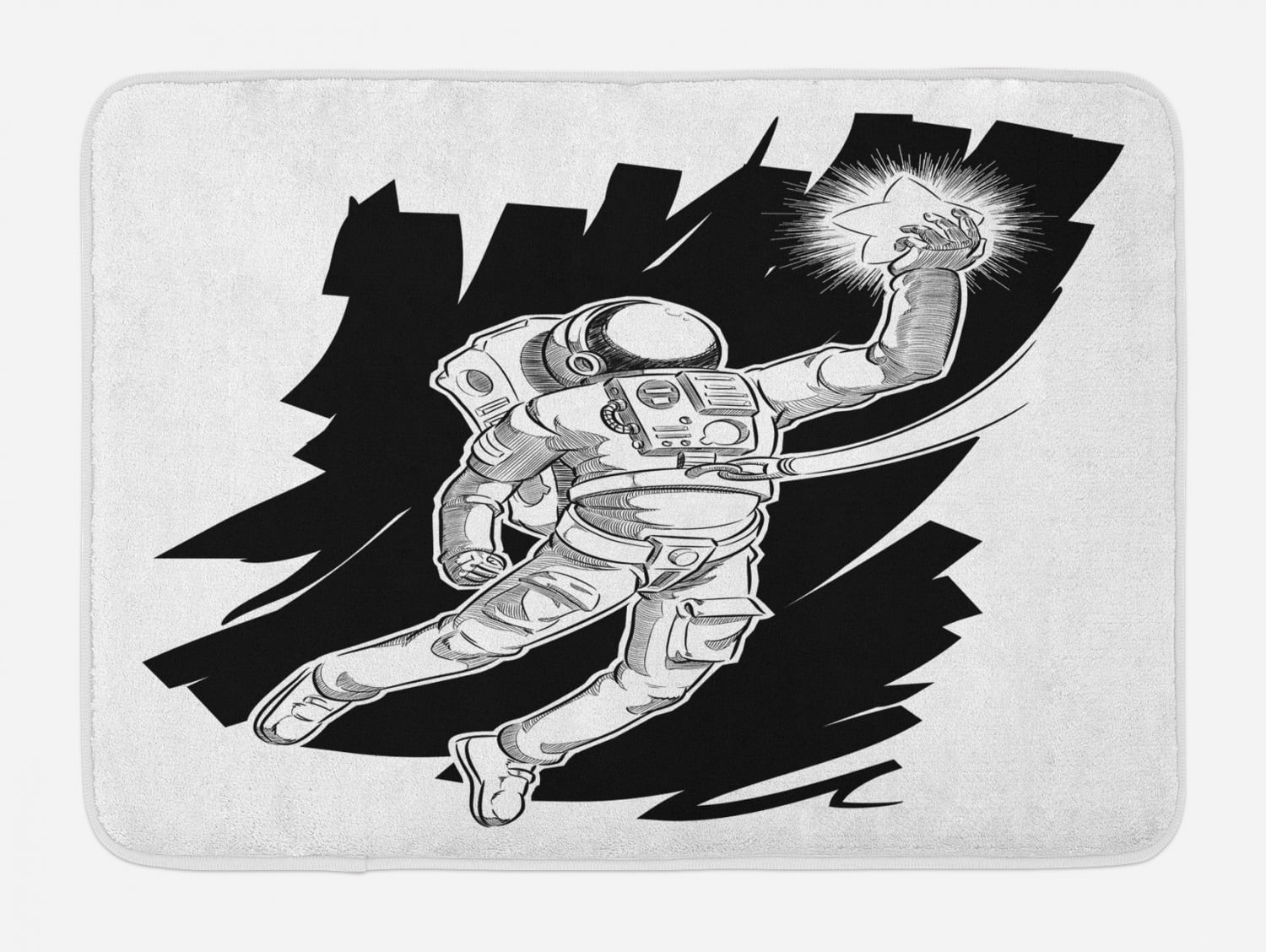 Astronaut Bath Mat, Sketch of Spaceman Grabbing a Star Achivement ...