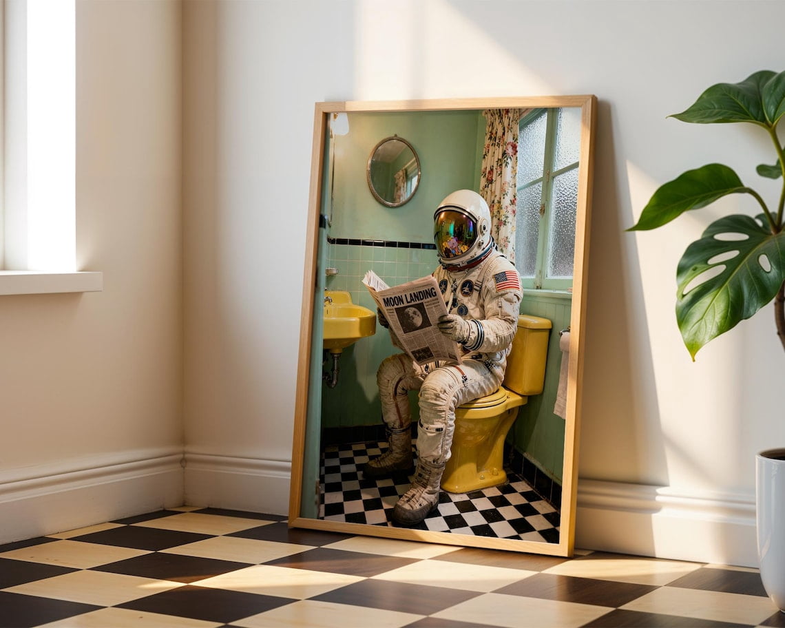 Astronaut Bathroom Retro Space Moon Landing Surreal NASA-inspired Decor ...
