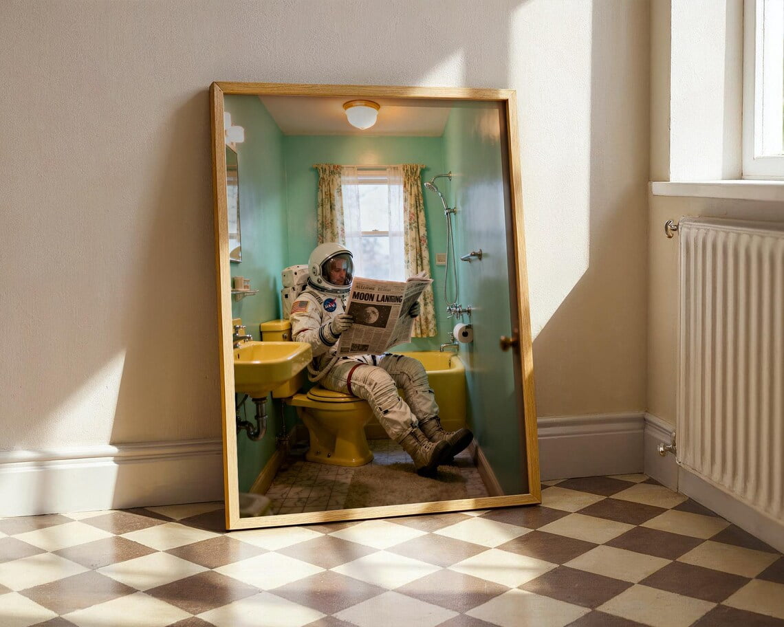 Astronaut Bathroom Retro Space Wall Art Moon Landing Surreal NASA ...