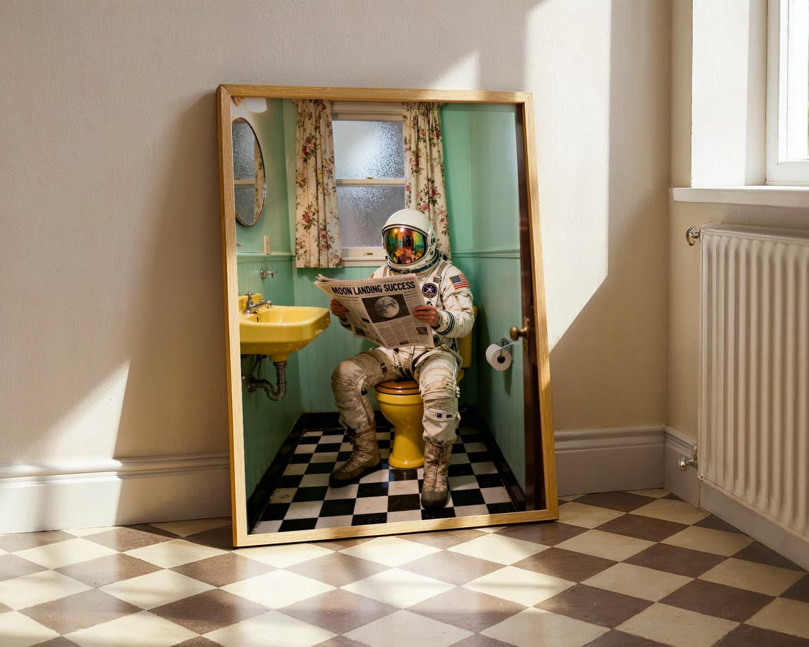 Astronaut Bathroom Wall Art Retro Space Toilet, Unframed Poster ...