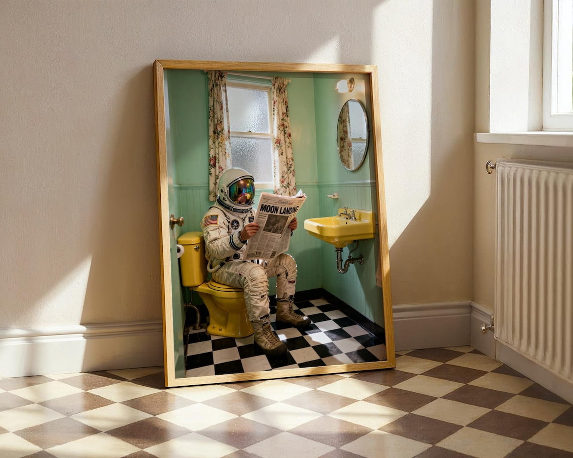 Astronaut Bathroom Wall Art Space Moon Landing Surreal NASA-inspired ...