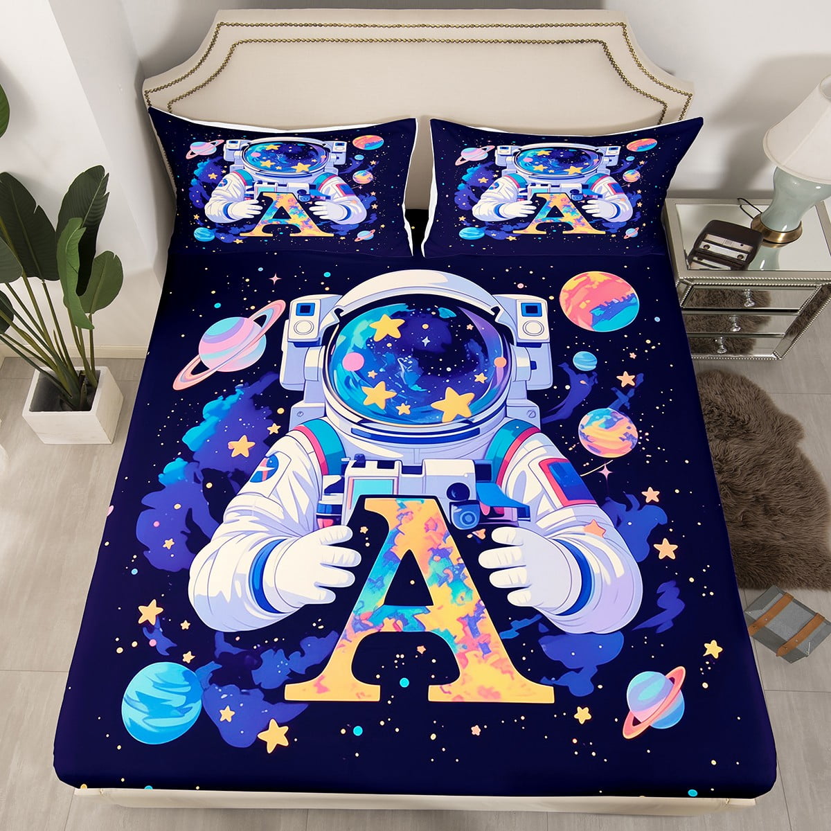 Astronaut Bed Sheets Twin Size Outer Space Themed Fitted Sheet Galaxy ...