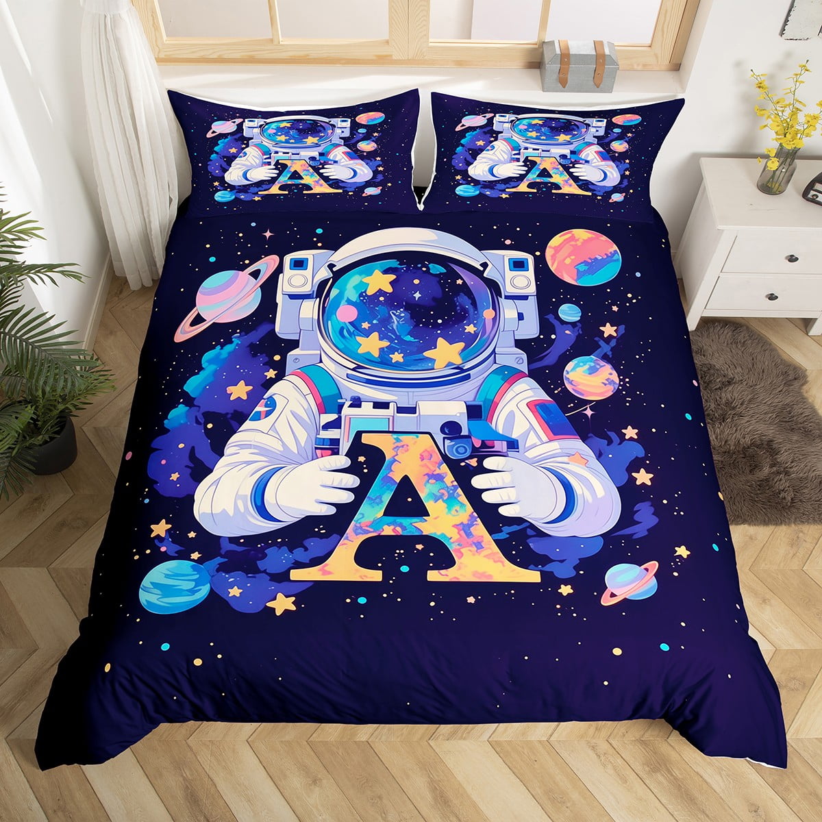 Astronaut Bedding Sets Full Size Outer Space Themed Duvet Cover Galaxy ...