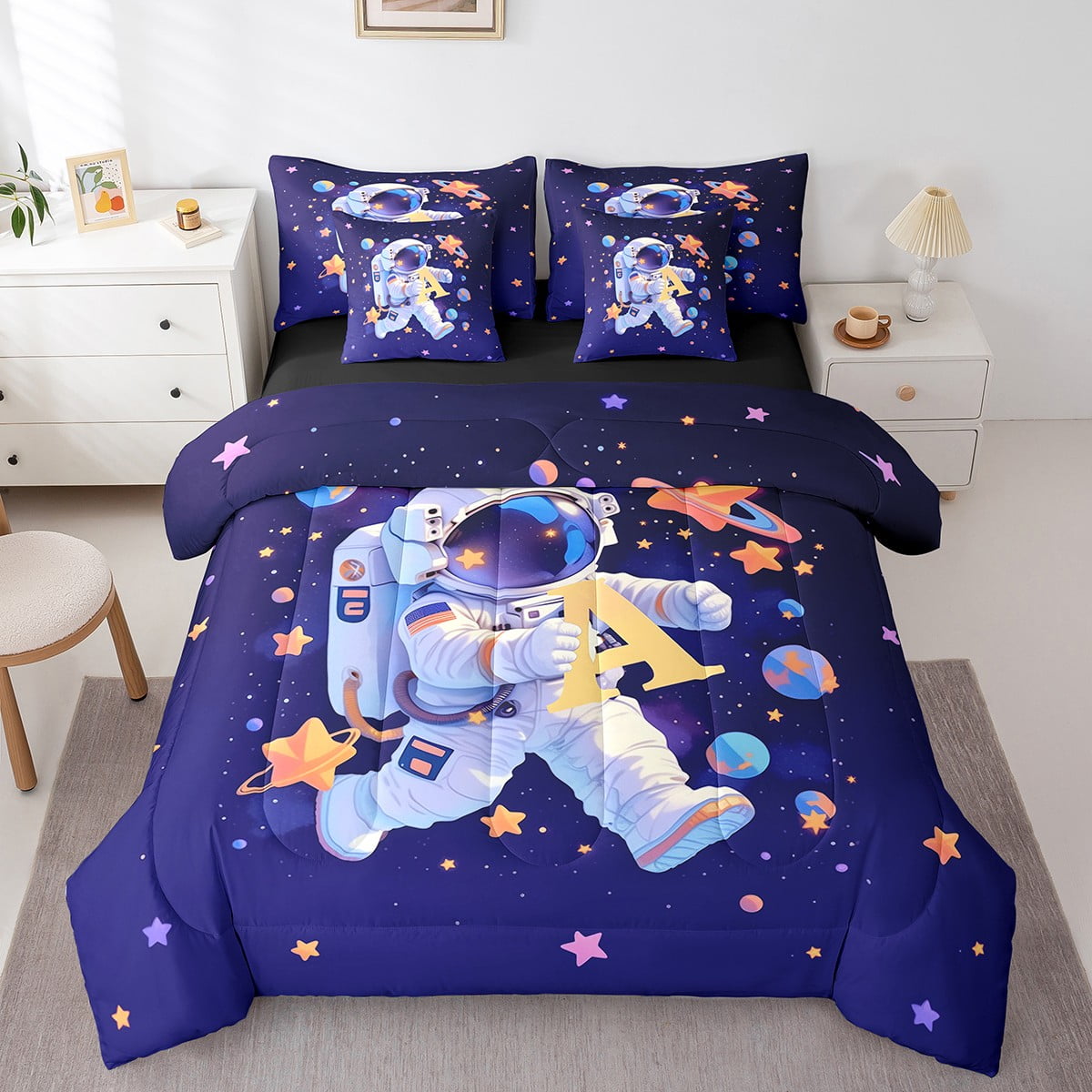 Astronaut Bedding Sets King Size Planet Star Decor Bed in a Bag 7 Piece ...