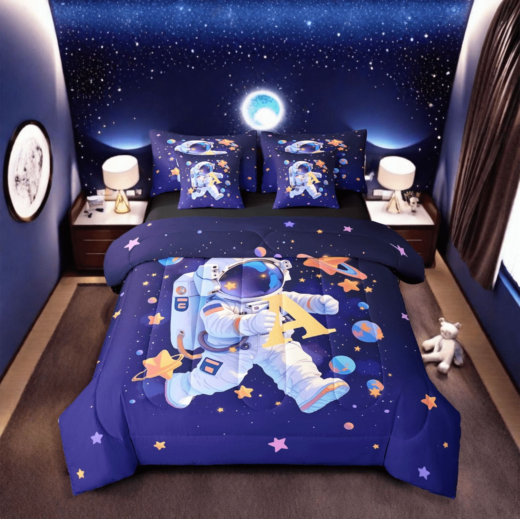 Astronaut Bedding Sets Twin Size Planet Star Decor Bed in a Bag 7 Piece ...