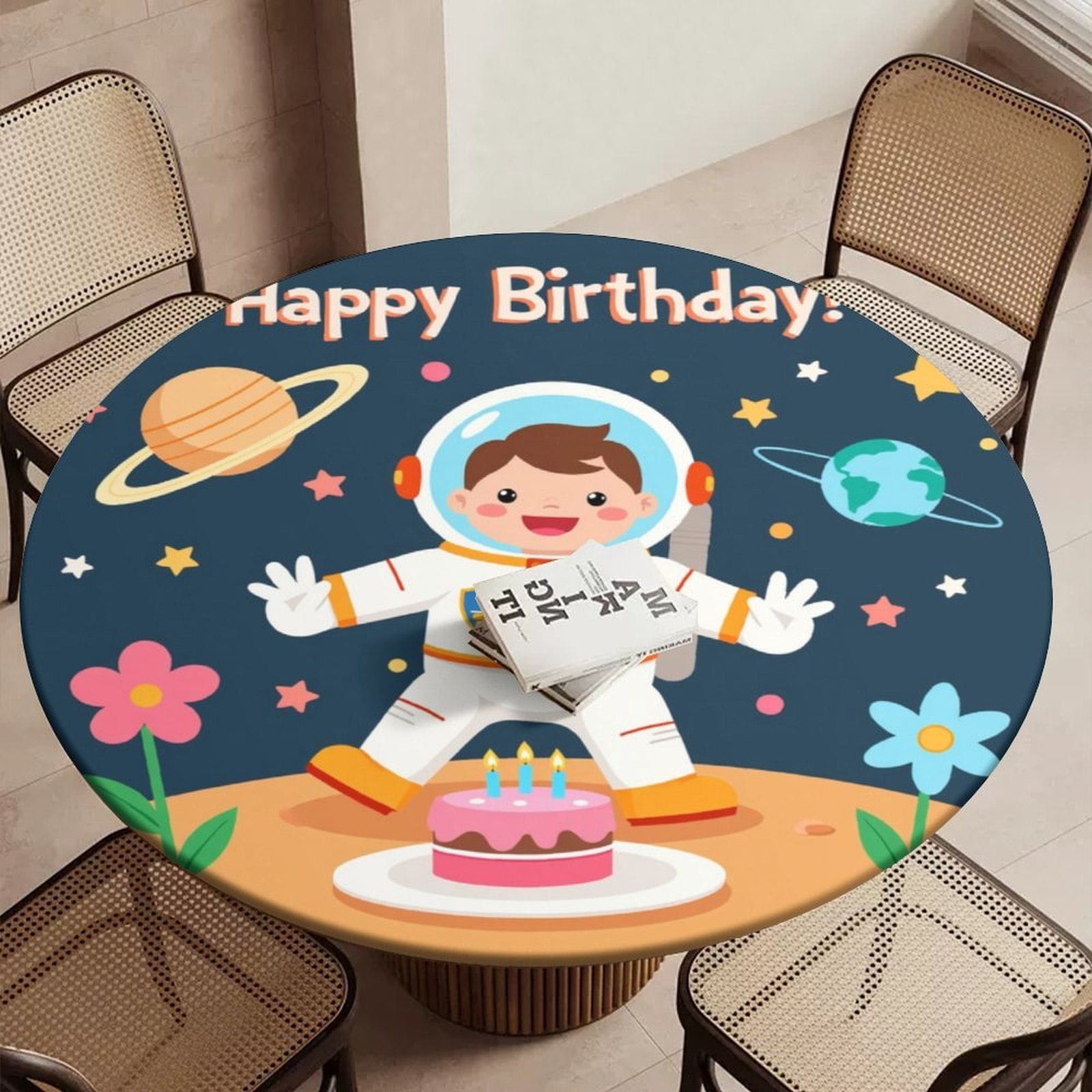 Astronaut Birthday Cake Space Fun Round Table Cover Kitchen Printed ...