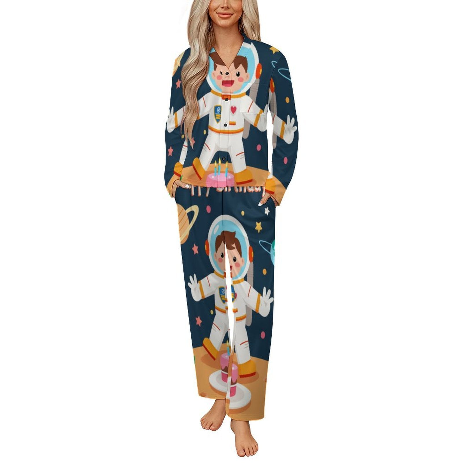 Astronaut Birthday Cake Space Fun Womens Pyjamas Set Button Up Pyjamas ...
