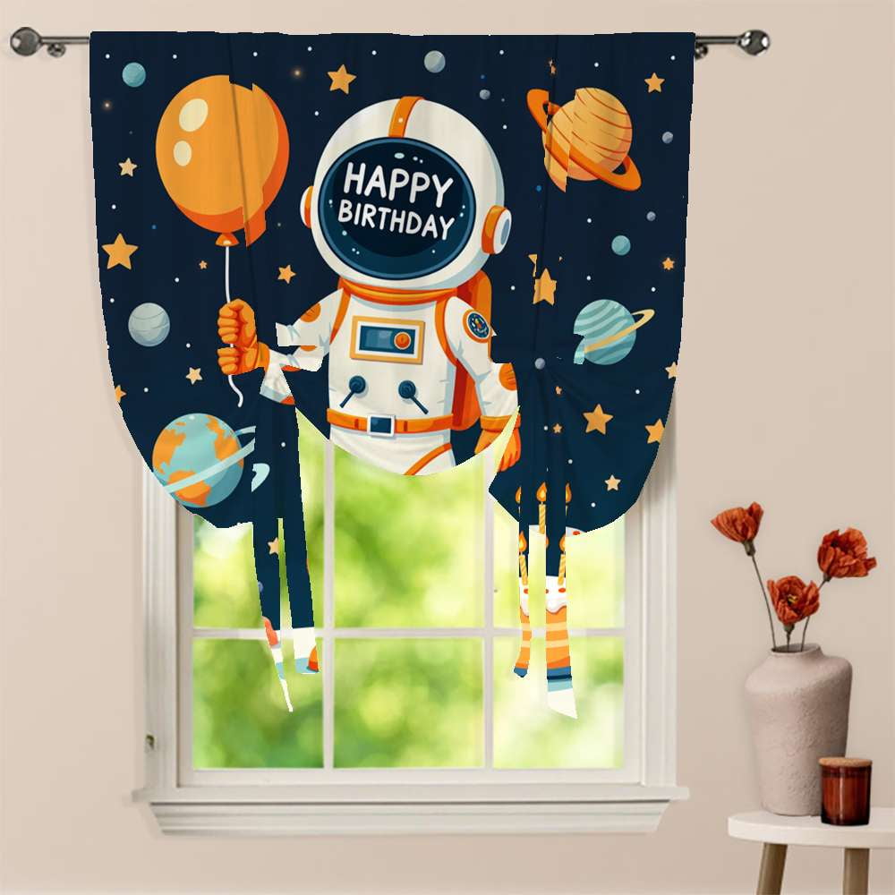 Astronaut Birthday In Outer Space Window Curtain for Living Room Roman ...