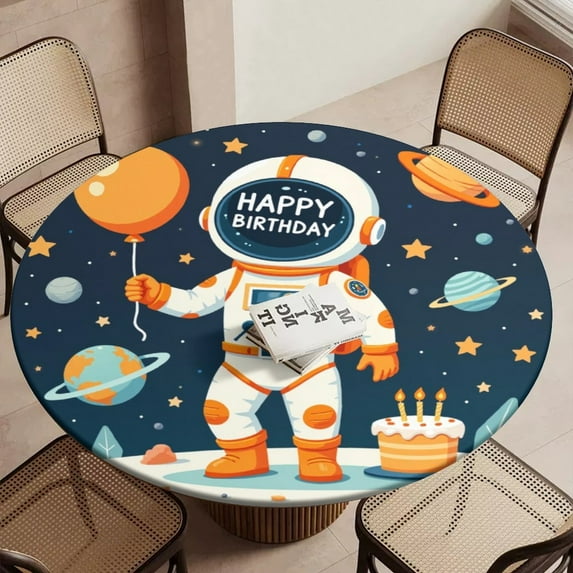 Astronaut Birthday in Outer Space Round Table Cover Kitchen Printed ...