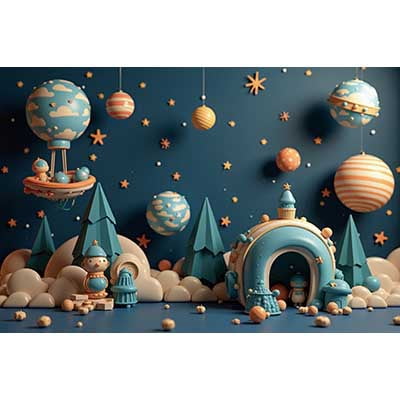 Astronaut Birthday Photography Background 3D Cartoon Interstellar ...
