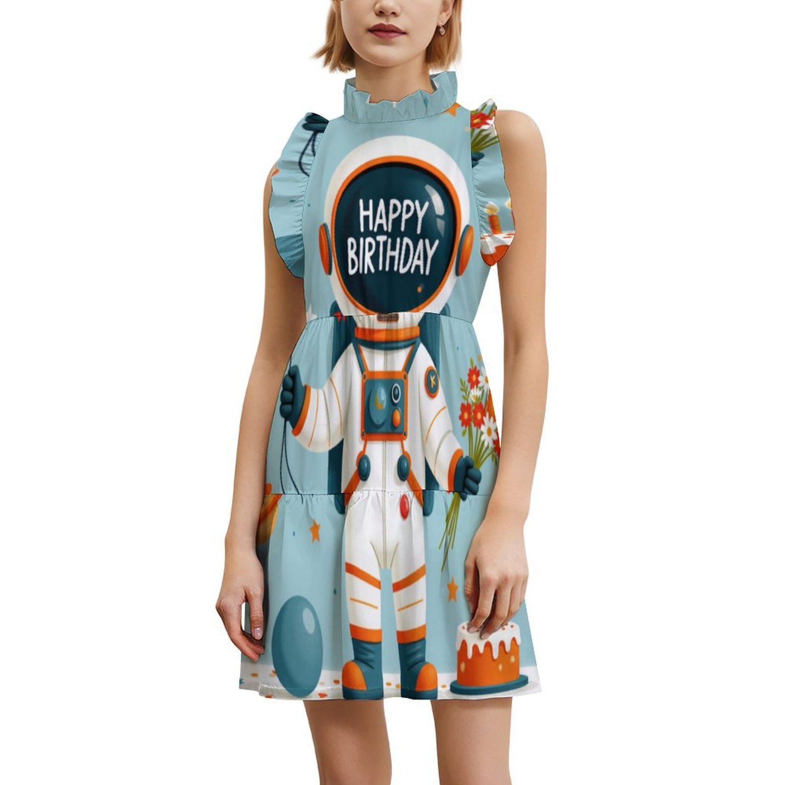 Astronaut Birthday Space Fun Women's Fashion Casual Dress Summer Stand ...