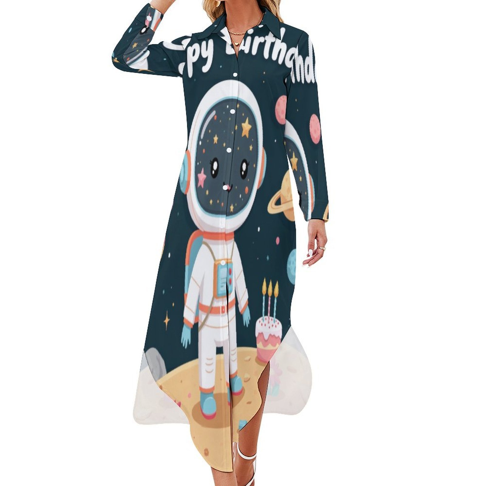 Astronaut Birthday in Outer Space Shirt Dress Long Sleeve Street ...