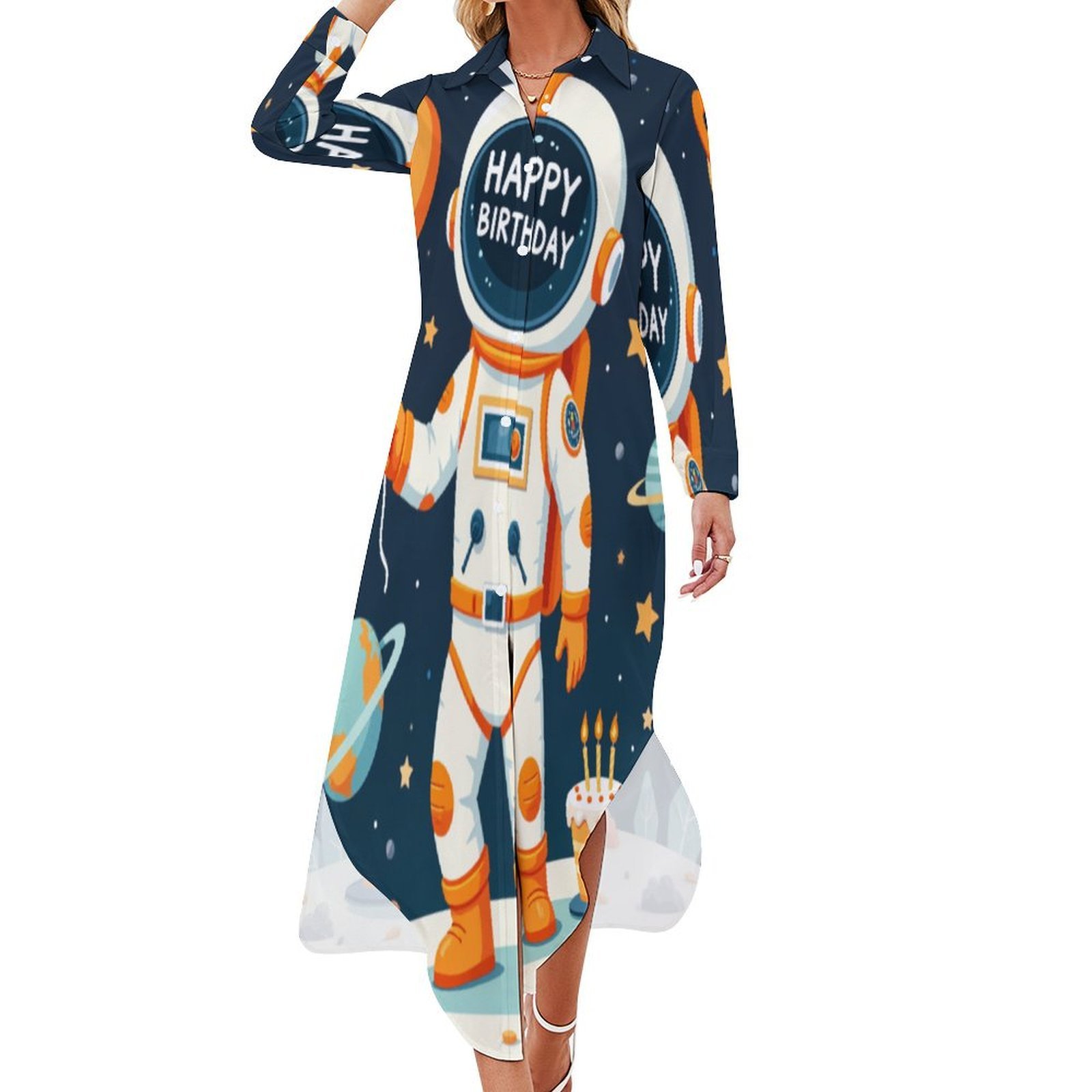 Astronaut Birthday in Outer Space Shirt Dress Long Sleeve Street ...