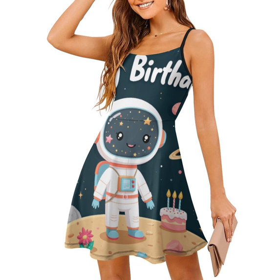 Astronaut Birthday in Outer Space Sleeveless Dresses Slip Dress Women's ...