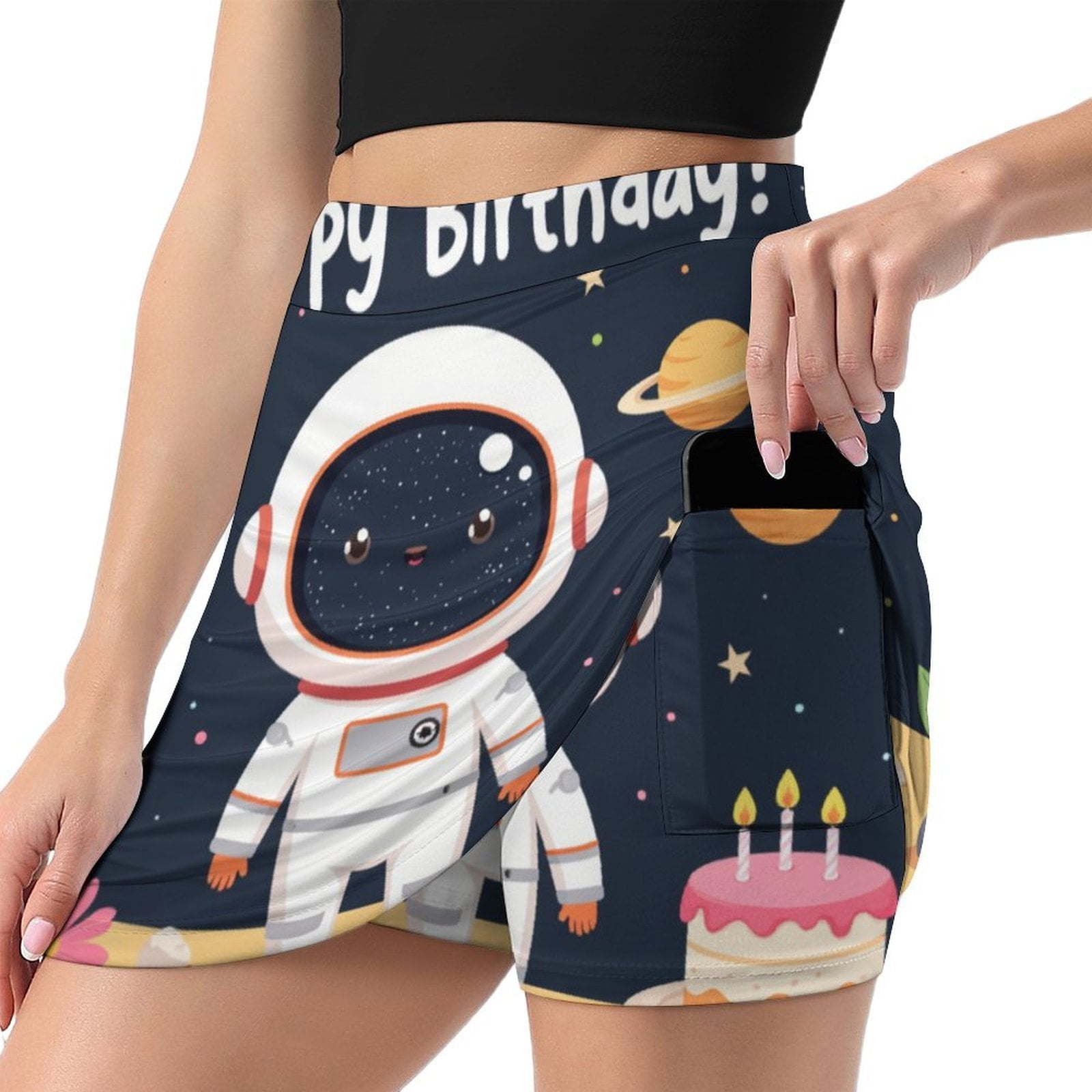Astronaut Birthday in Outer Space Women's Shorts Non-Slip Single Pocket ...