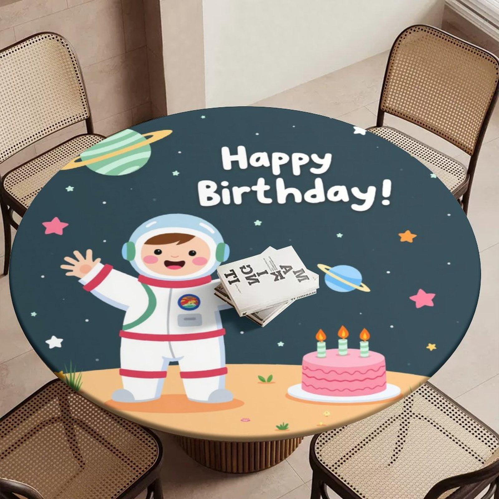 Astronaut Birthday in Space Round Table Cover Kitchen Printed ...