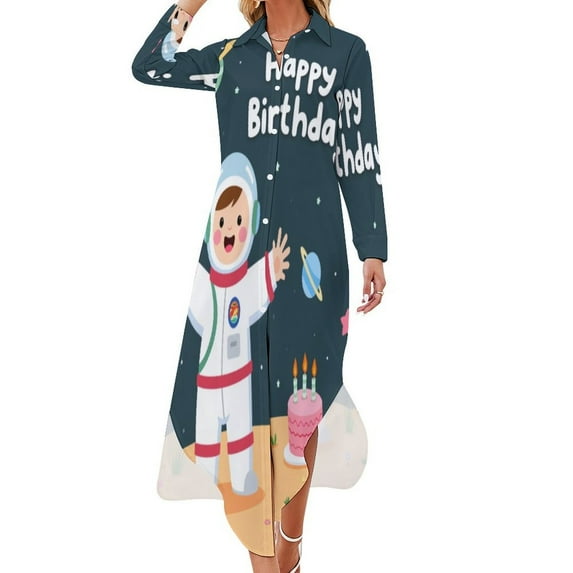 Astronaut Birthday in Space Shirt Dress Long Sleeve Street Fashion V ...