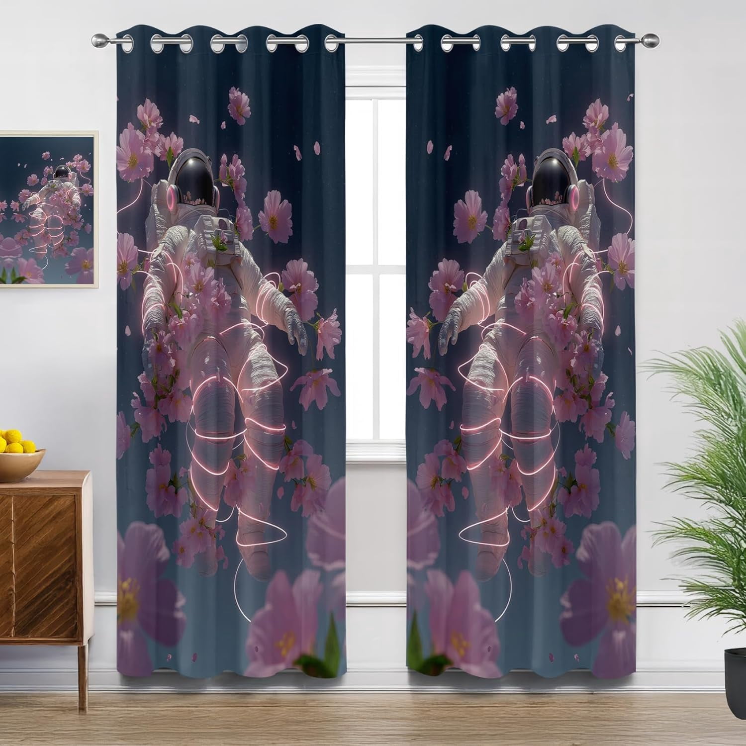 Astronaut Blackout Curtains, Cyberpunk Space Astronaut Window Curtains ...