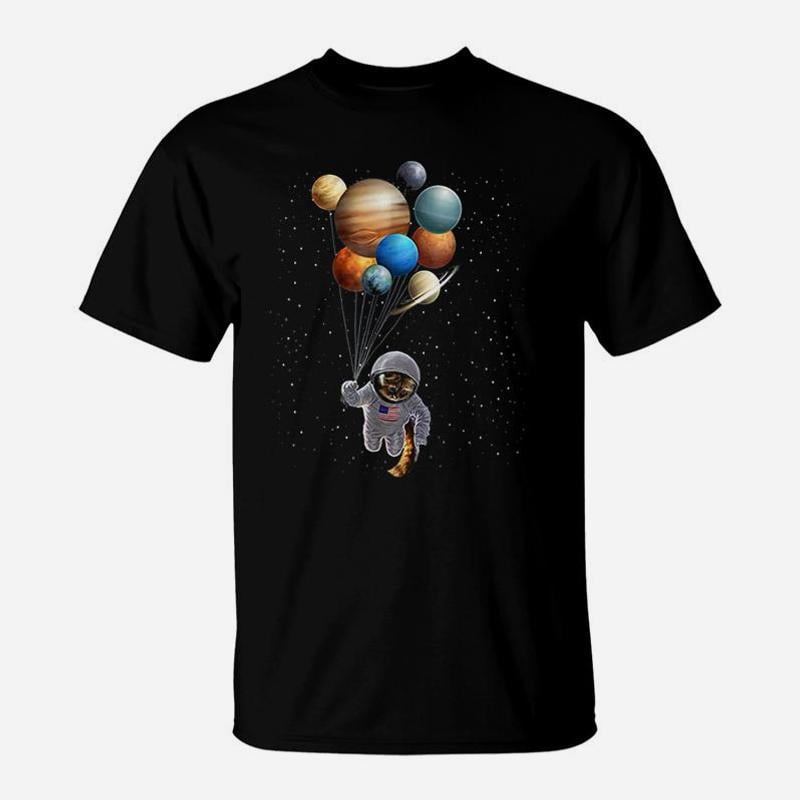 Astronaut Cat In Space Holding Planet Balloon TShirt - Walmart.com