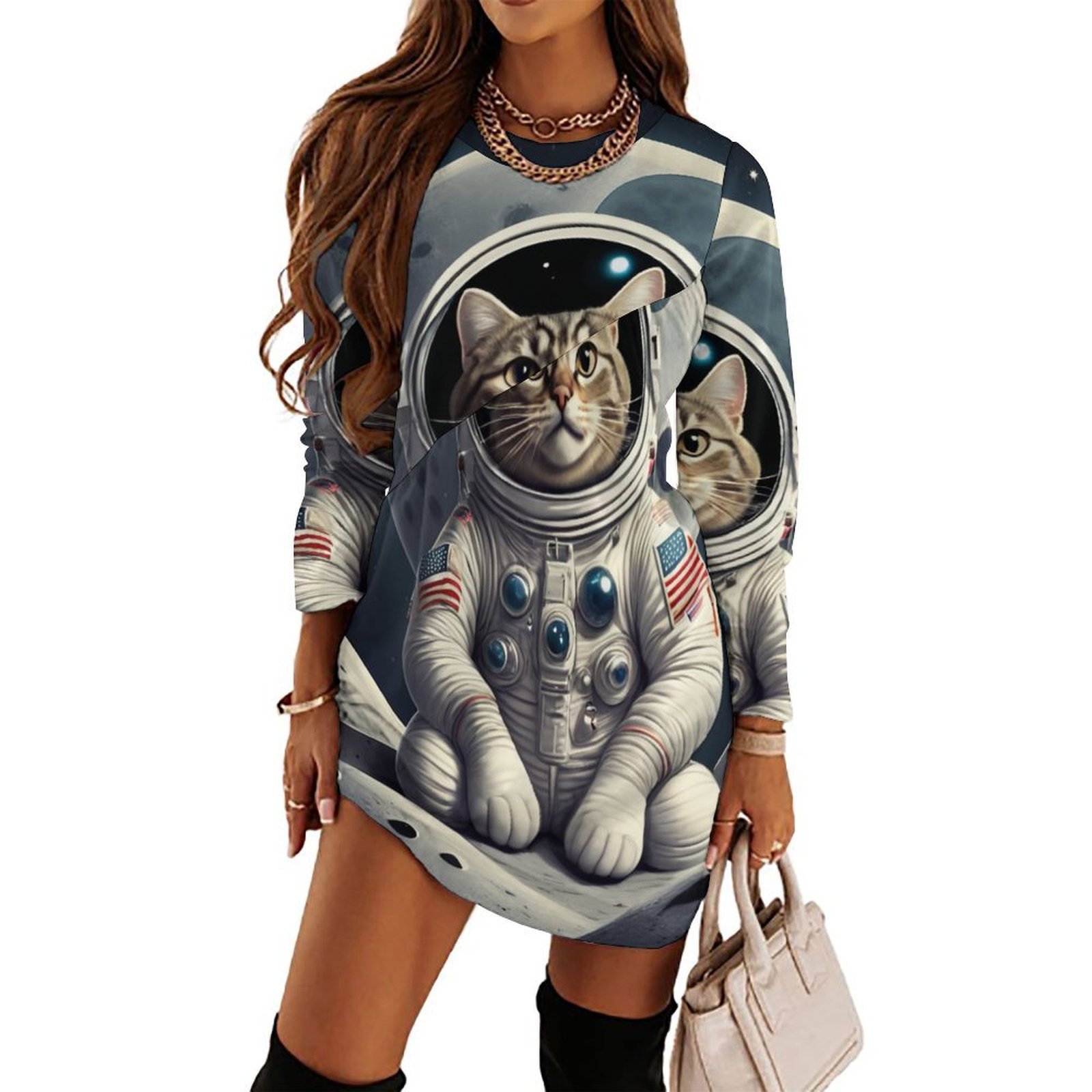 Astronaut Cat Moon Adventure Loose Dress Evening Dress Summer Dresses ...