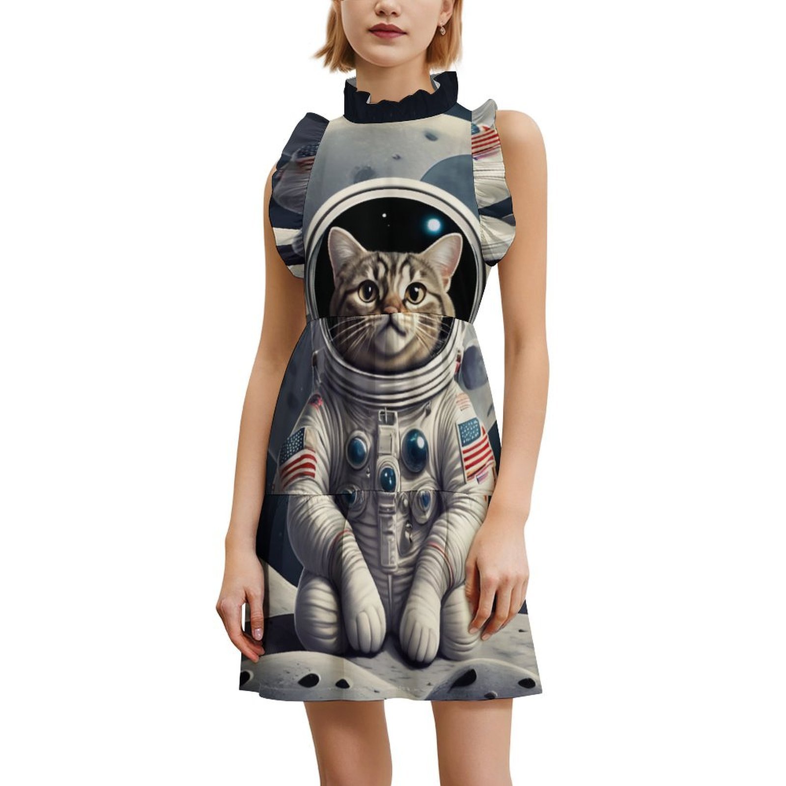 Astronaut Cat Moon Adventure Women's Fashion Casual Dress Summer Stand ...