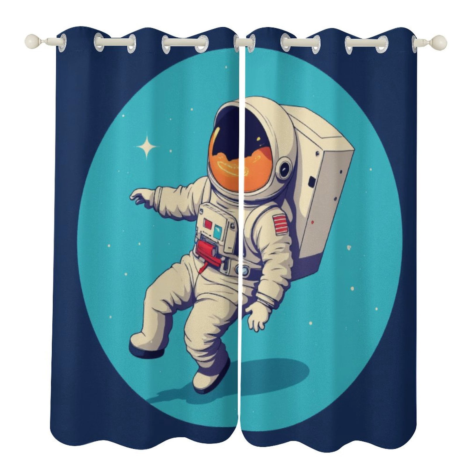 Astronaut Cat Space Adventure 2 Panels Curtains for Bedroom Living Room ...