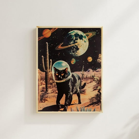 Astronaut Cat in Desert Space Art, Surreal Galaxy Animal Wall Decor ...