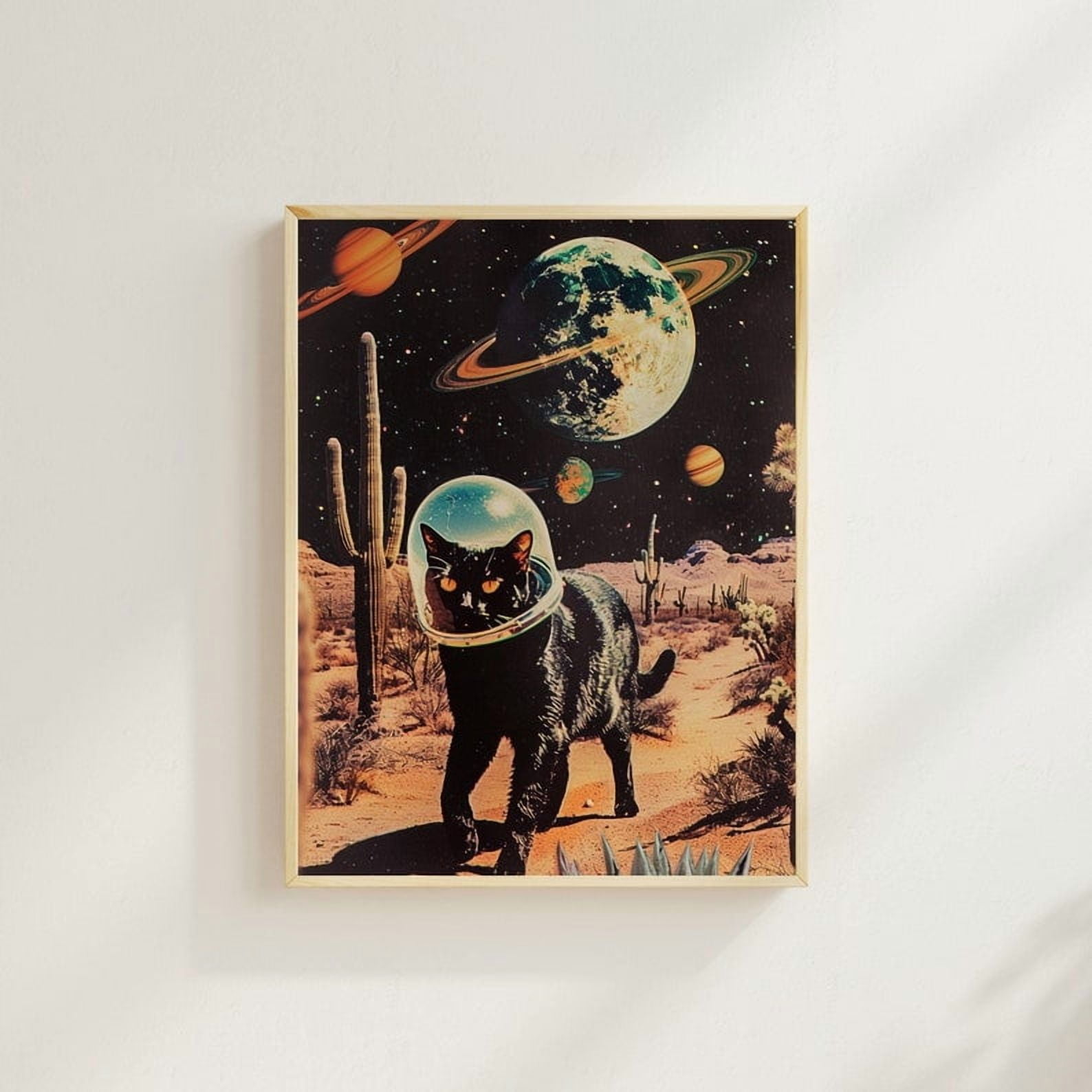 Astronaut Cat in Desert Space Art, Surreal Galaxy Animal Wall Decor ...