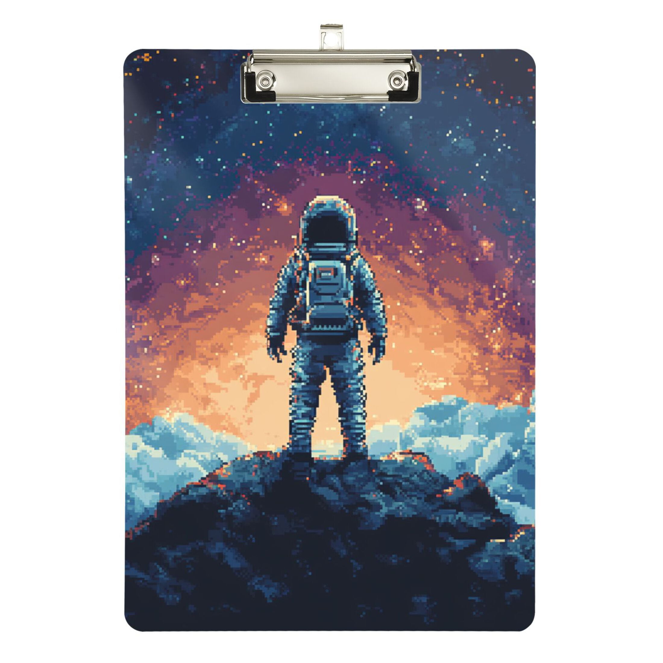 Astronaut Clouds Space Pixel Style Acrylic Clipboard Drawing Board Clipboard with Hook A4 Size ...