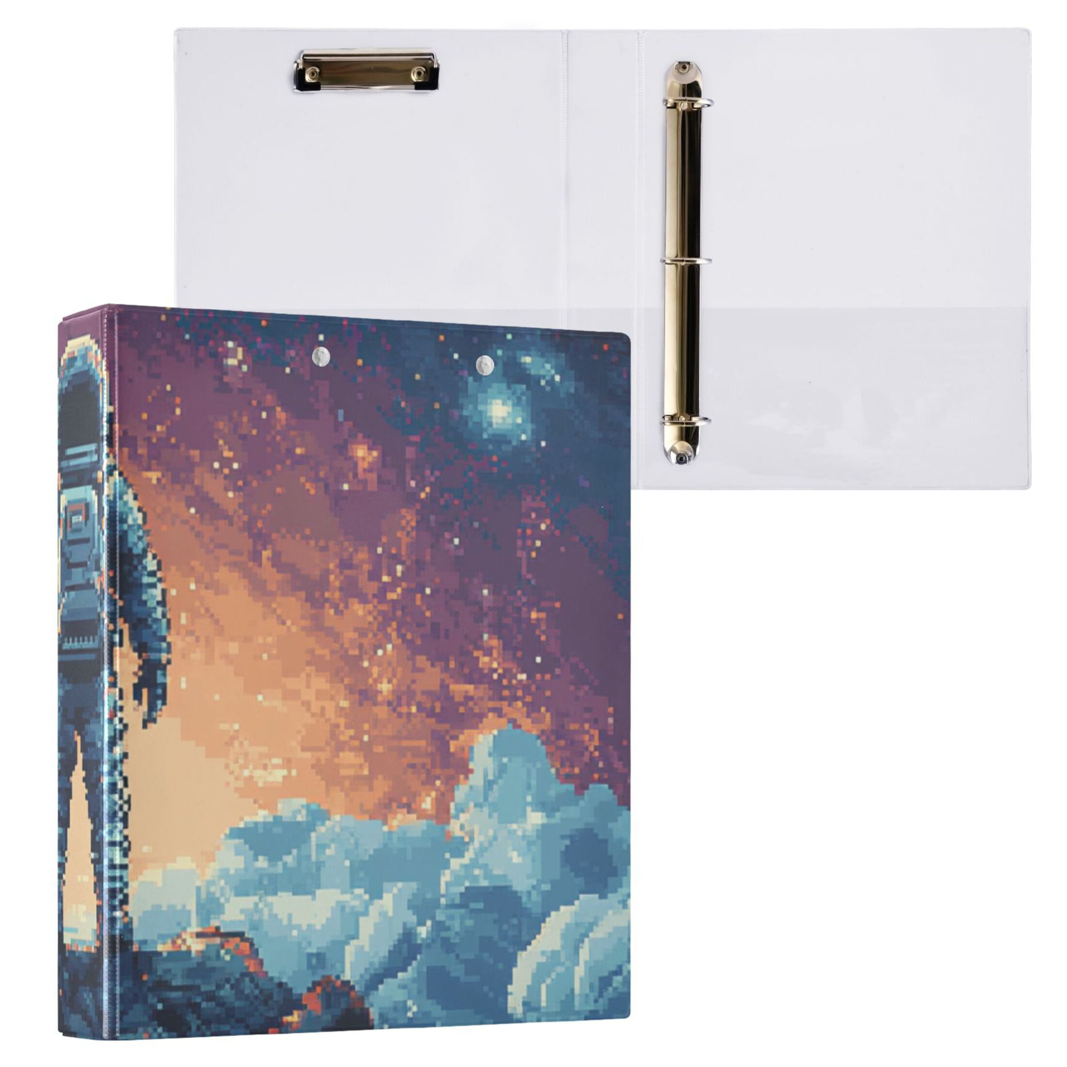 Astronaut Clouds Space Pixel Style Round Ring Binder 3 Rings 1.5 ...