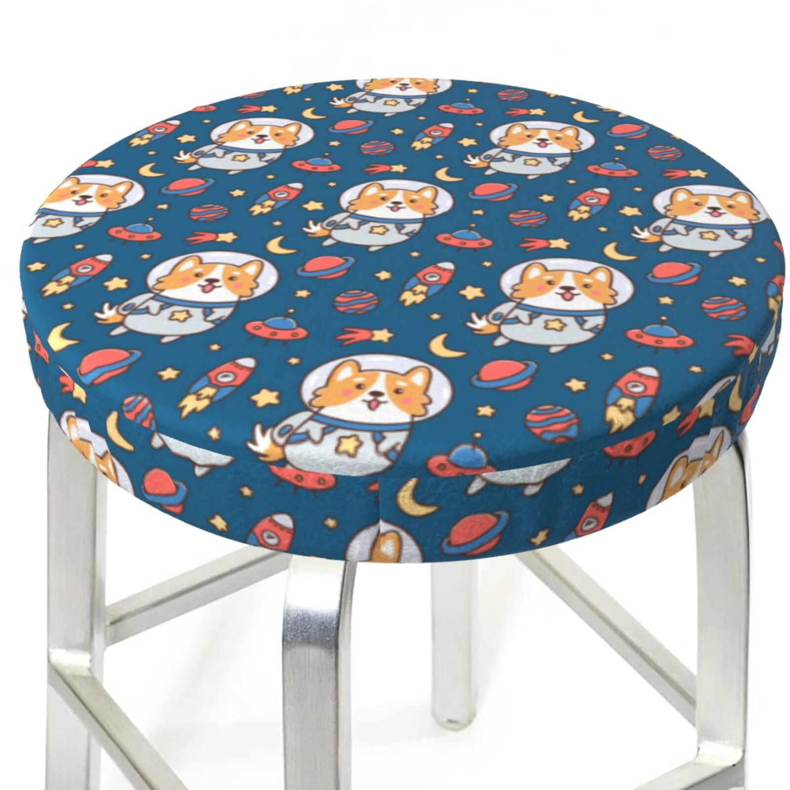 Astronaut Corgi Dog Bar Stool Covers - Stretch Round Seat Covers with ...