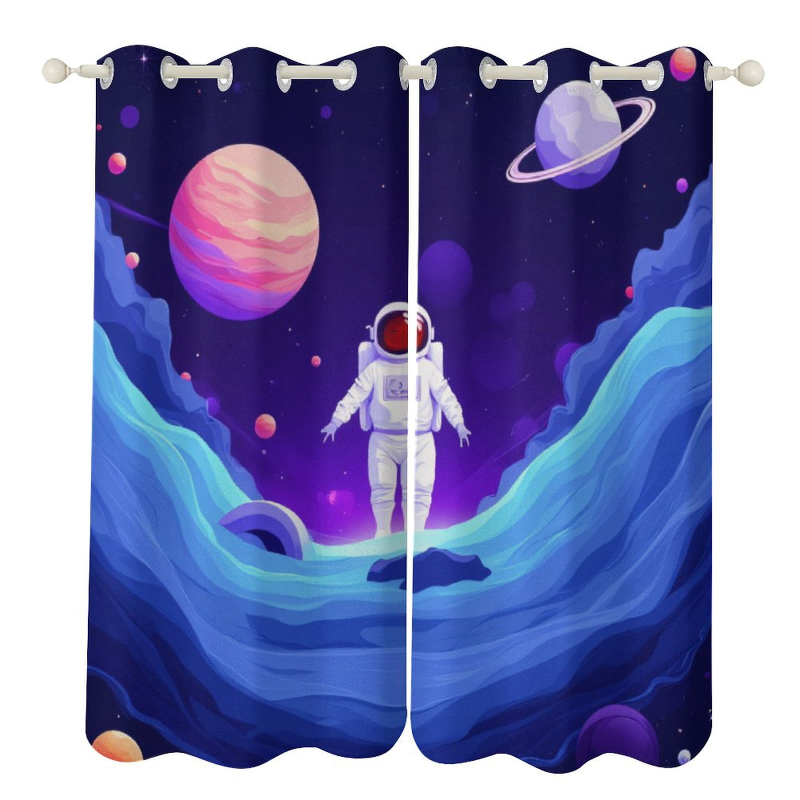 Astronaut Cosmic Adventure-1 2 Panels 3D Printing Pattern Curtain for ...